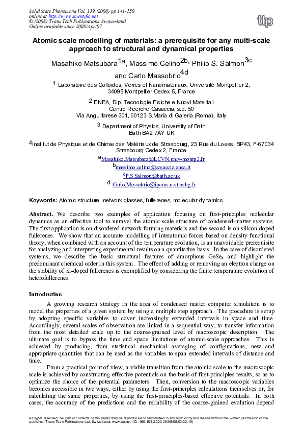 (PDF) Atomic Scale Modelling of Materials: A Prerequisite for any Multi ...
