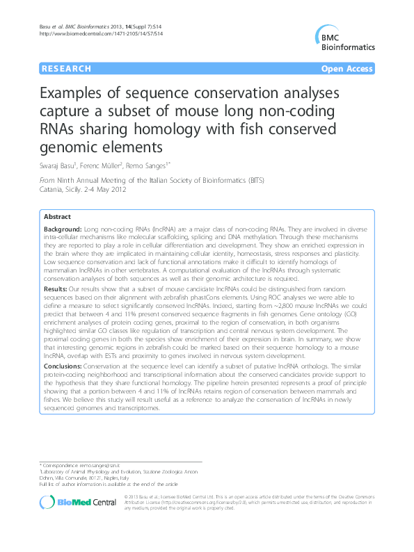 Pdf Examples Of Sequence Conservation Analyses Capture A Subset Of Mouse Long Non Coding Rnas