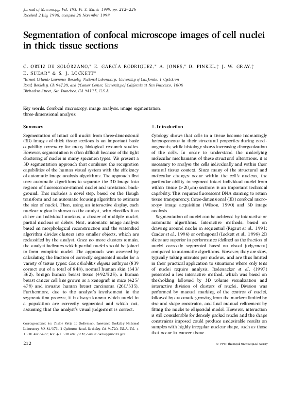 (PDF) Segmentation of Confocal Microscope Images of Cell Nuclei in ...