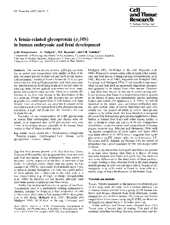 (PDF) A fetuin-related glycoprotein (α 2 HS) in human embryonic and ...