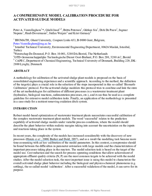 Pdf A Comprehensive Model Calibration Procedure For Activated Sludge Models