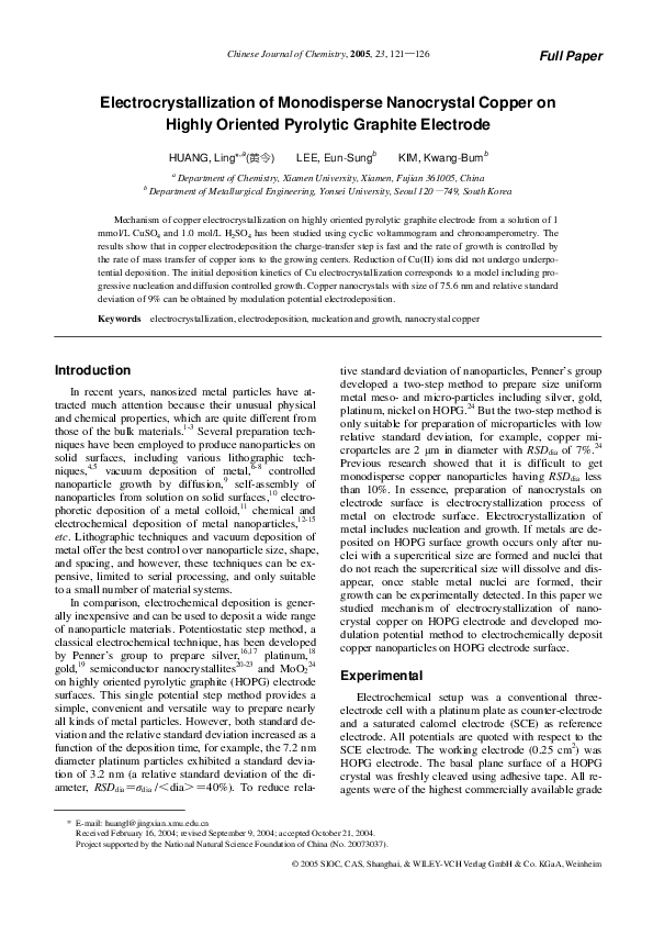 (PDF) Electrocrystallization of Monodisperse Nanocrystal Copper on ...