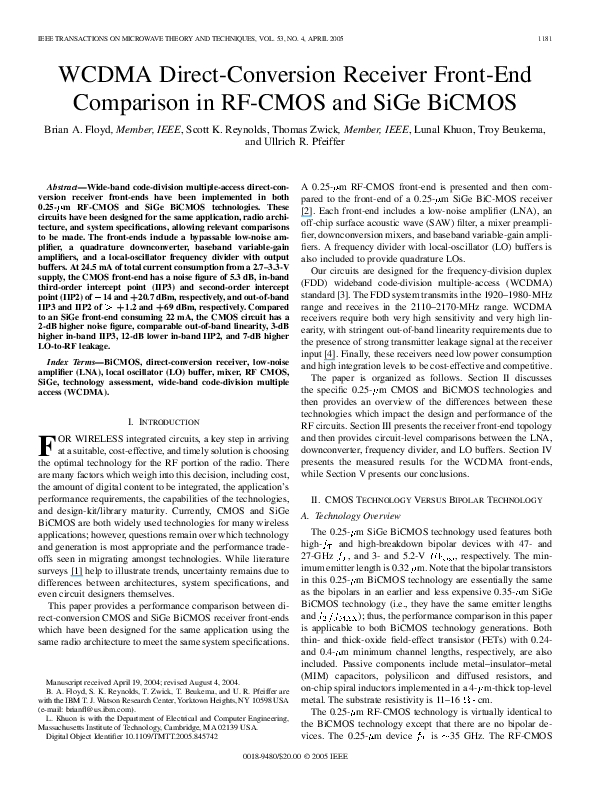 (PDF) WCDMA direct-conversion receiver front-end comparison in RF-CMOS ...