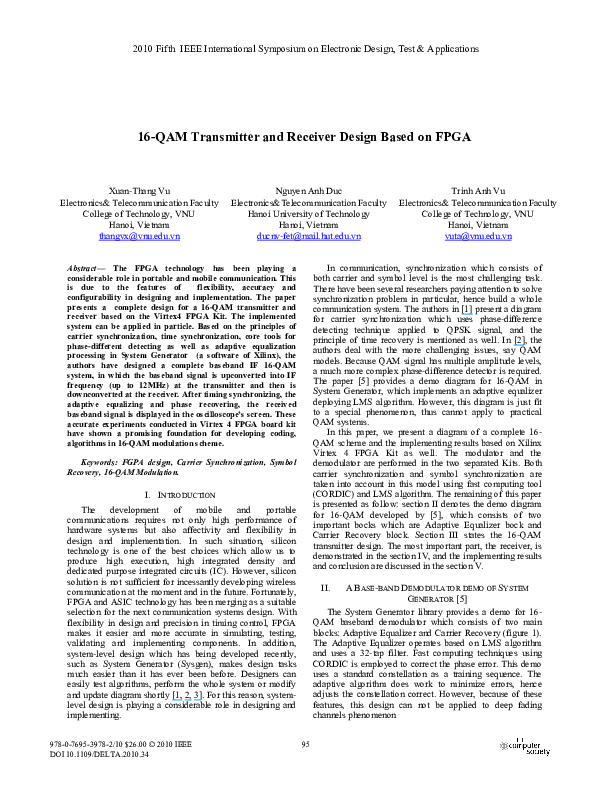Pdf 16 Qam Transmitter And Receiver Design Based On Fpga 4461