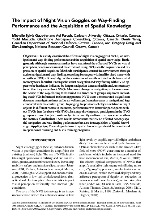 (PDF) The Impact of Night Vision Goggles on WayFinding Performance and the Acquisition of ...