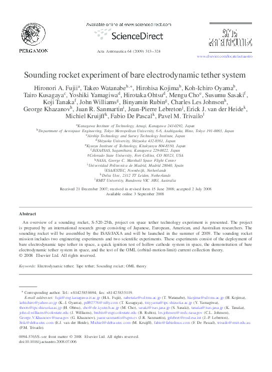 (PDF) Sounding rocket experiment of bare electrodynamic tether system