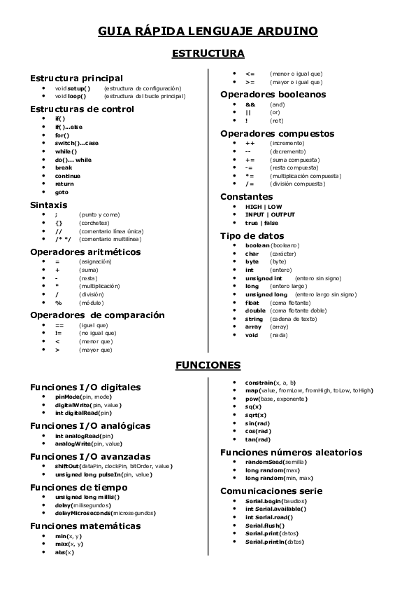 (PDF) GUIA RÁPIDA LENGUAJE ARDUINO ESTRUCTURA Estructura principal ...
