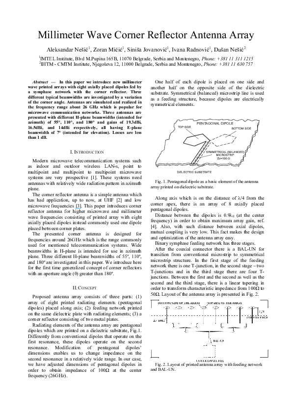 Pdf Millimeter Wave Corner Reflector Antenna Array