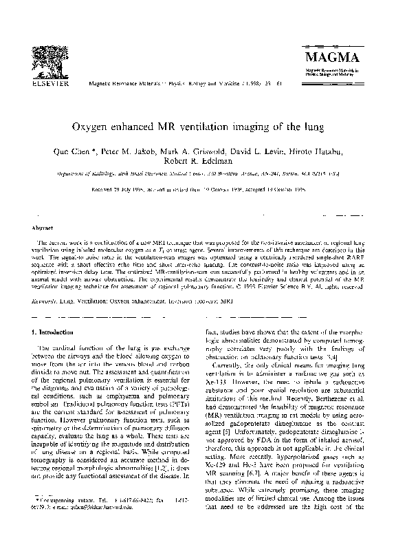 (PDF) Oxygen enhanced MR ventilation imaging of the lung