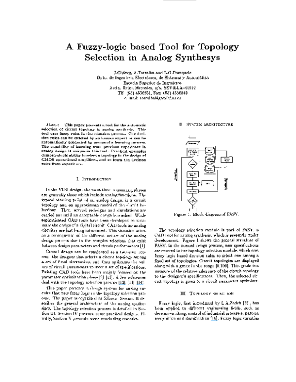 Pdf A Fuzzy Logic Based Tool For Topology Selection In Analog Synthesis