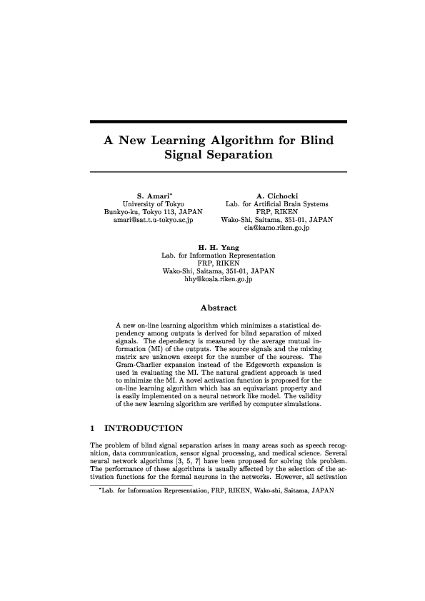 Pdf A New Learning Algorithm For Blind Signal Separation