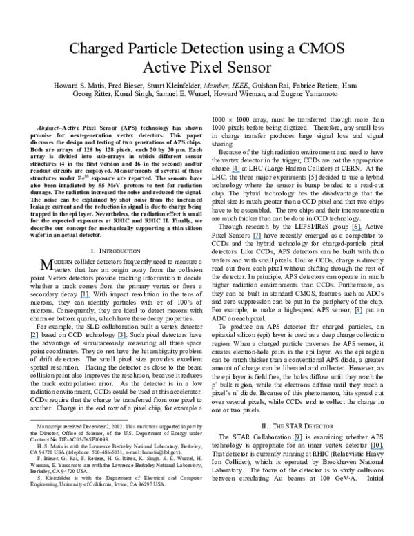 (PDF) Charged particle detection using a CMOS active pixel sensor