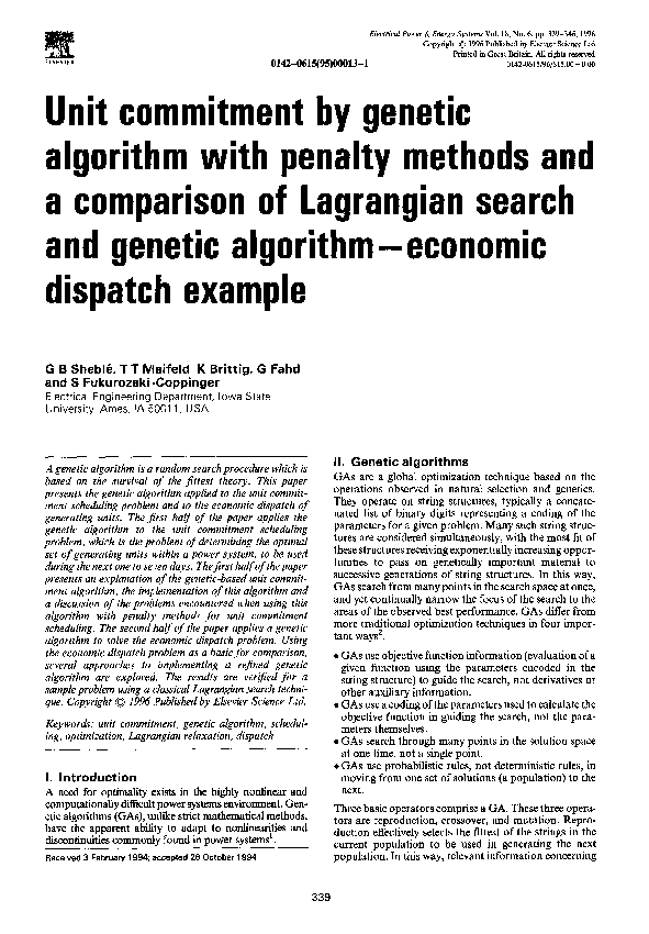 (PDF) Unit commitment by genetic algorithm with penalty methods and a comparison of Lagrangian ...