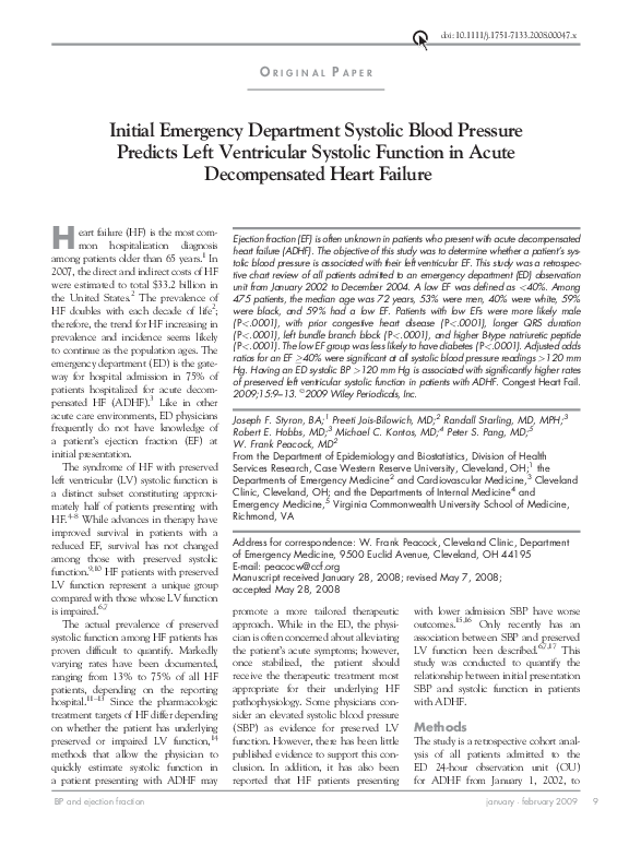 (PDF) Initial Emergency Department Systolic Blood Pressure Predicts ...
