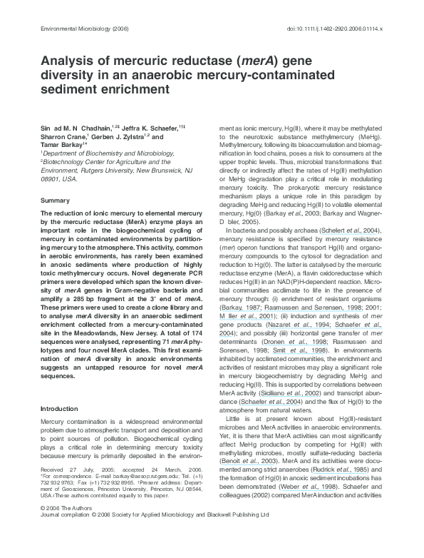 (PDF) Analysis of mercuric reductase (merA) gene diversity in an ...
