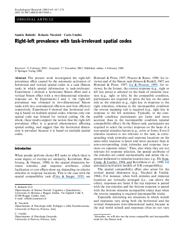 (PDF) Right-left prevalence with task-irrelevant spatial codes