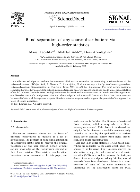 (PDF) Blind separation of any source distributions via high-order statistics