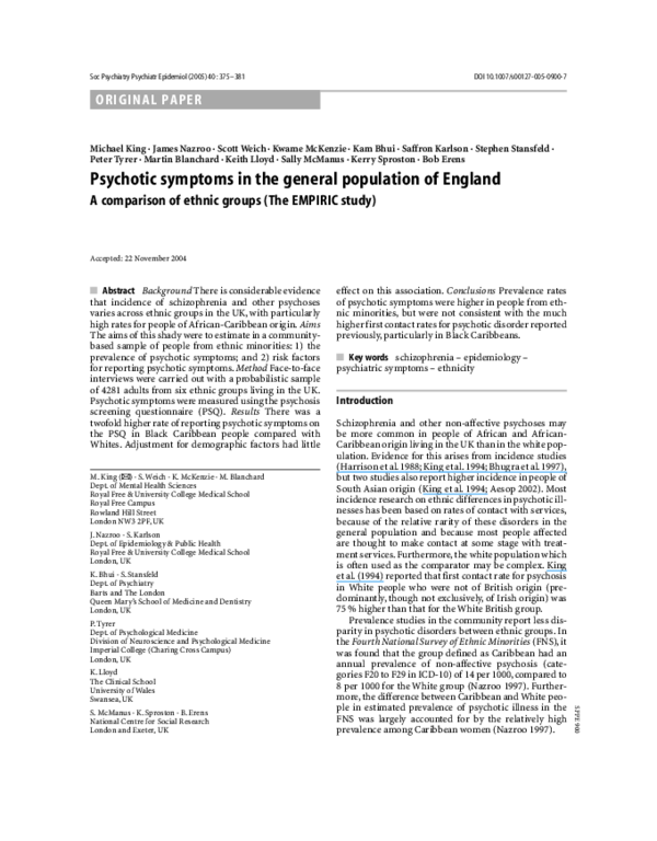 (PDF) Psychotic symptoms in the general population of England