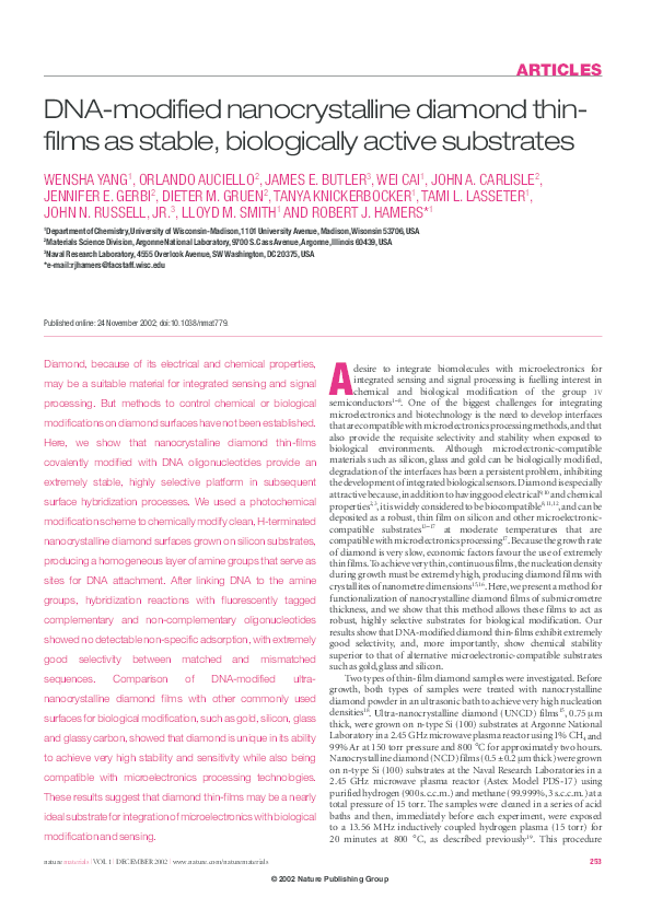 (PDF) DNA-modified nanocrystalline diamond thin-films as stable ...