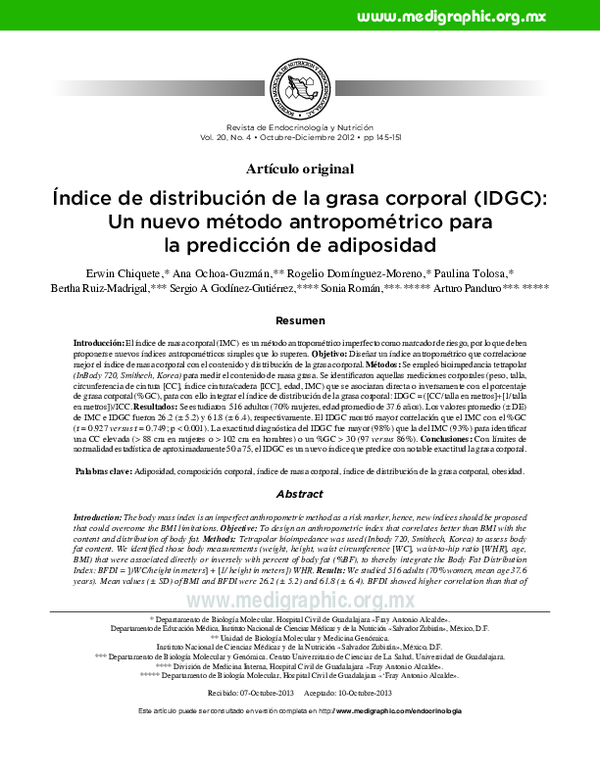(PDF) Índice de distribución de la grasa corporal (IDGC): Un nuevo ...