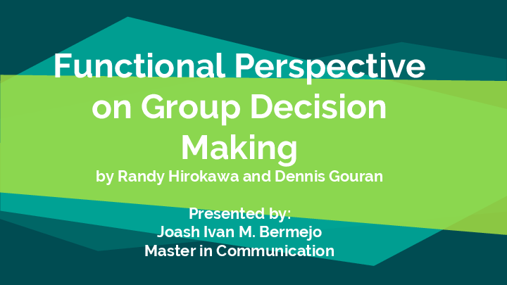 (PDF) Functional Perspective on Group Decision Making