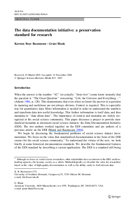 (PDF) The data documentation initiative: a preservation standard for ...