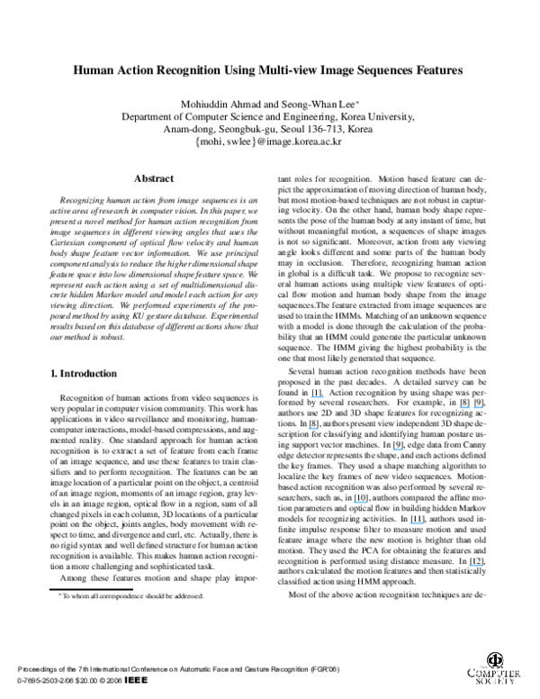 Pdf Human Action Recognition Using Multi View Image Sequences Features