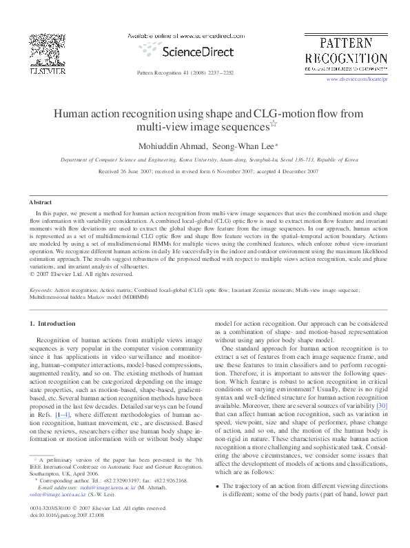 Pdf Human Action Recognition Using Shape And Clg Motion Flow From