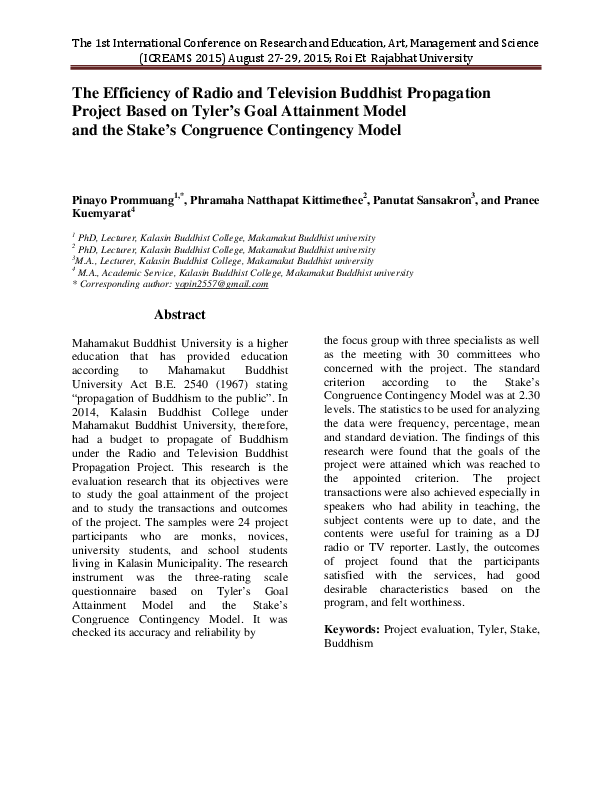 (PDF) Project Evaluation Based on Tyler's Goal Attainment Model and the ...