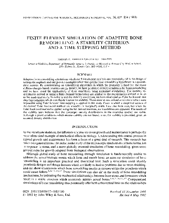 (PDF) Finite element simulation of adaptive bone remodelling: A stability criterion and a time ...