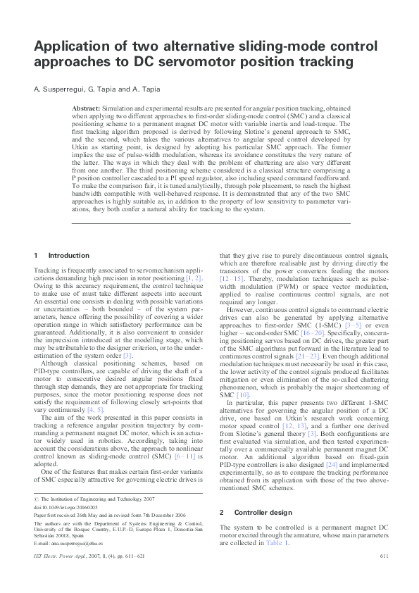 (PDF) Application of two alternative sliding-mode control approaches to ...