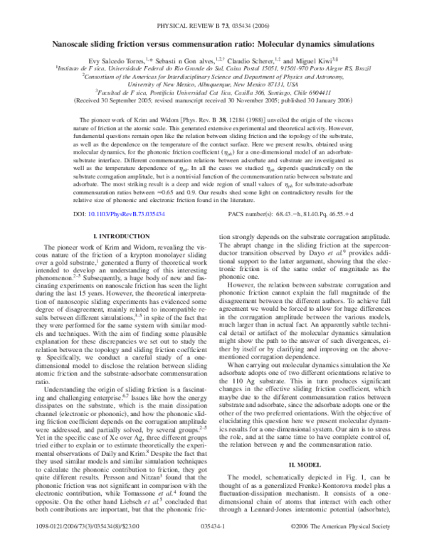 (PDF) Nanoscale sliding friction versus commensuration ratio: Molecular dynamics simulations