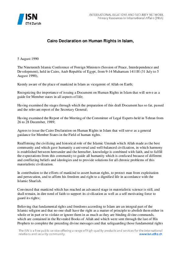 (PDF) Cairo Declaration on Human Rights in Islam