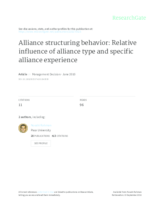 (PDF) Alliance structuring behavior: Relative influence of alliance ...