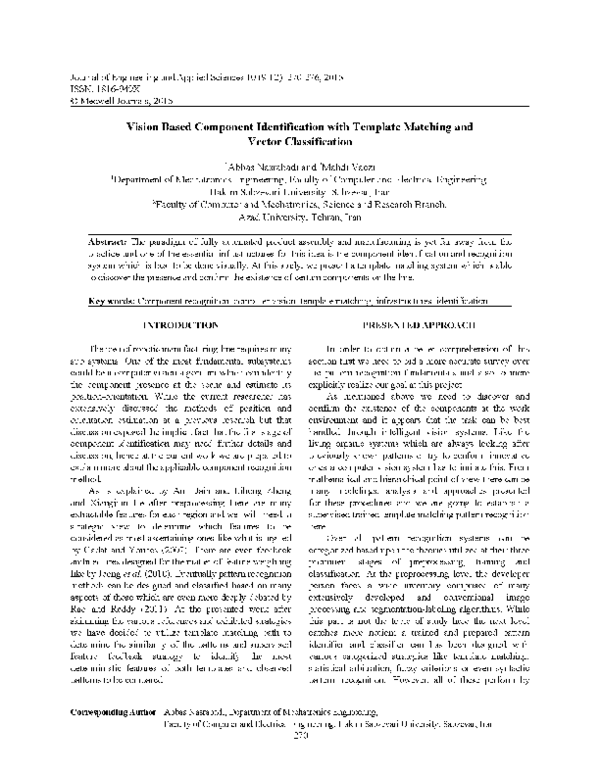 (PDF) Vision Based Component Identification with Template Matching and Vector Classification