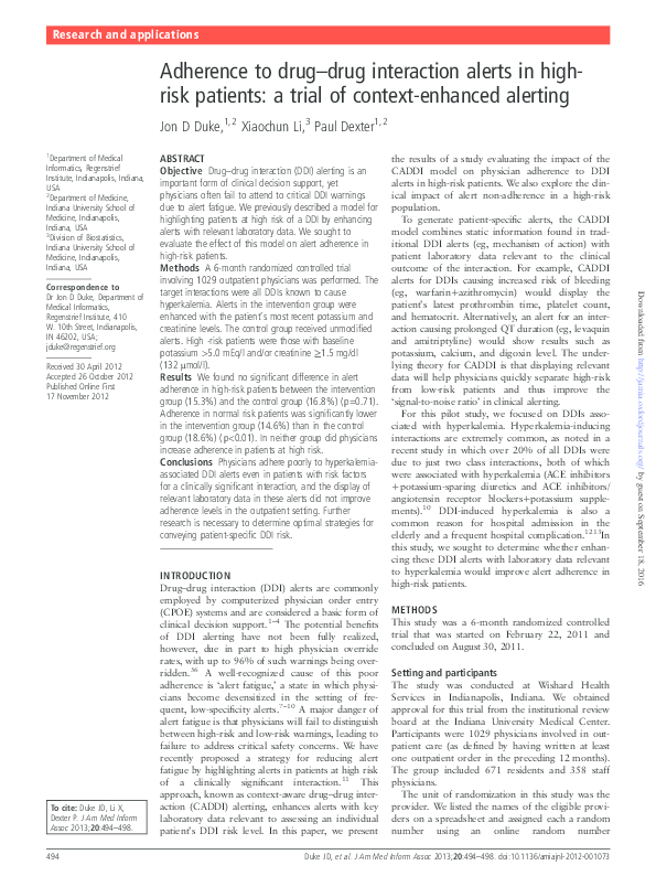 (PDF) Adherence to drug–drug interaction alerts in high-risk patients ...