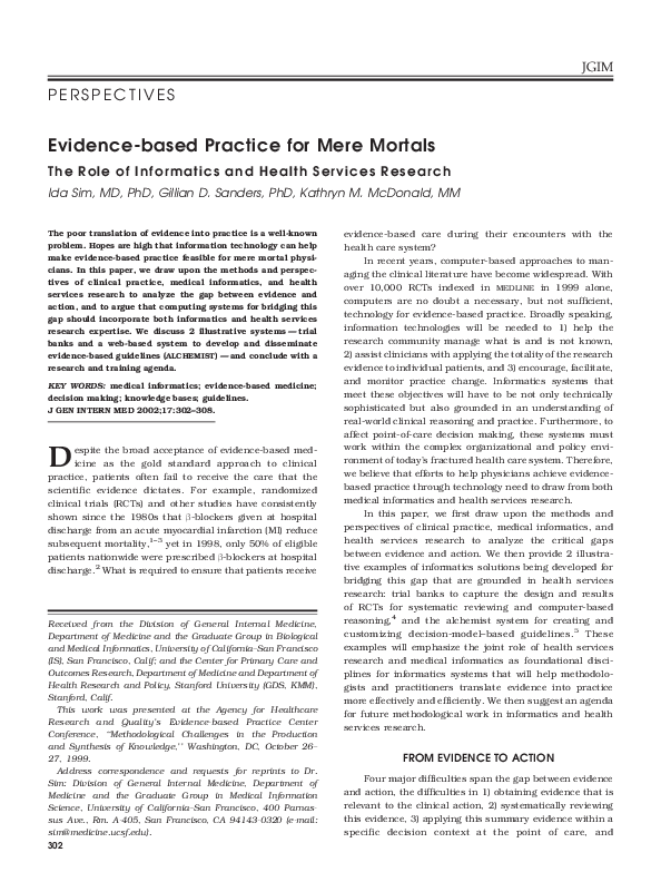 (PDF) Evidence-based practice for mere mortals: the role of informatics ... (PDF) Evidence-based practice for mere mortals: the role of informatics ...