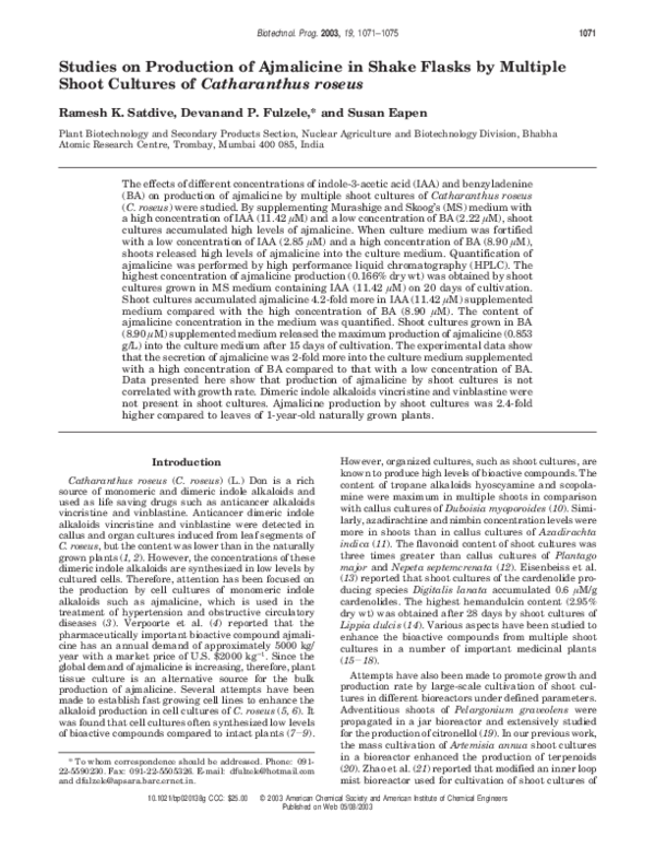 (PDF) Studies on Production of Ajmalicine in Shake Flasks by Multiple ...