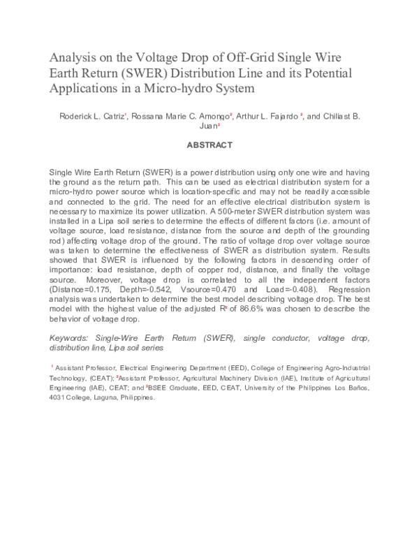 (PDF) Analysis on the Voltage Drop of Off-Grid Single Wire Earth Return ...