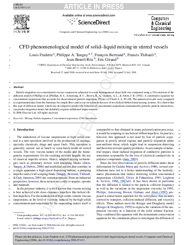 (PDF) CFD phenomenological model of solid-liquid mixing in stirred vessels