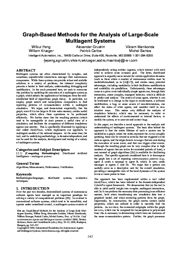 Pdf Graph Based Methods For The Analysis Of Large Scale Multiagent