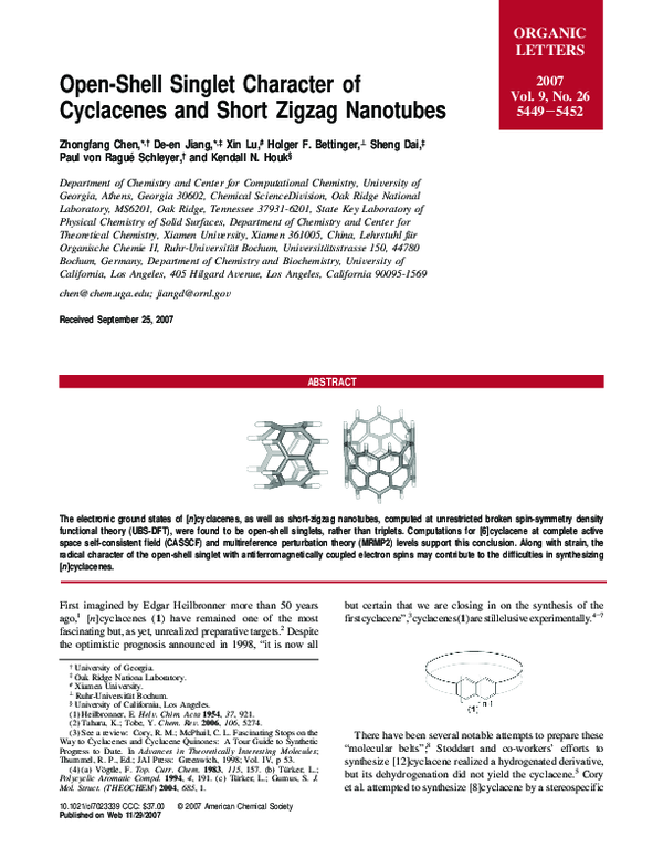 (PDF) Open-Shell Singlet Character of Cyclacenes and Short Zigzag Nanotubes