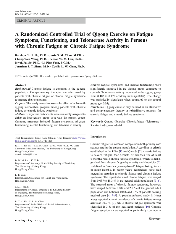 (PDF) A Randomized Controlled Trial of Qigong Exercise on Fatigue ...