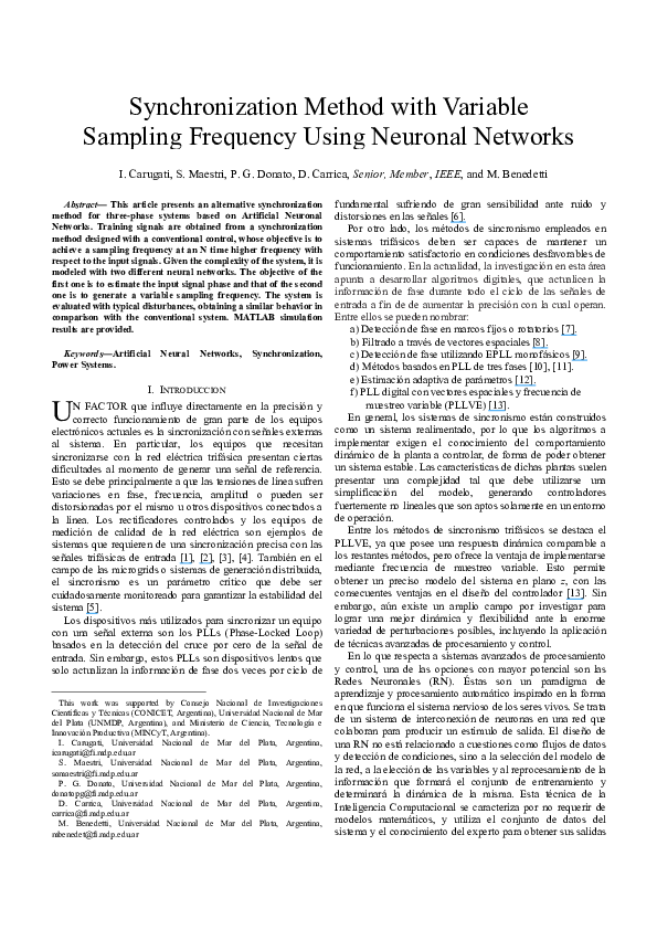 (PDF) Synchronization method with variable sampling frequency using Neuronal Networks