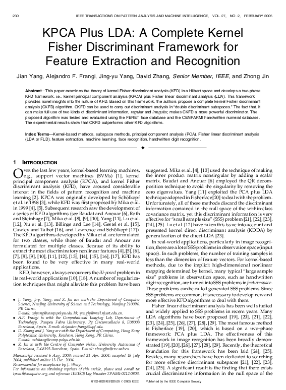 (PDF) KPCA Plus LDA: A Complete Kernel Fisher Discriminant Framework ...