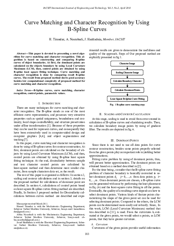 Pdf Curve Matching And Character Recognition By Using B Spline Curves