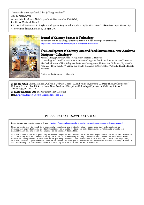 (PDF) The Development of Culinary Arts and Food Science Into a New ...