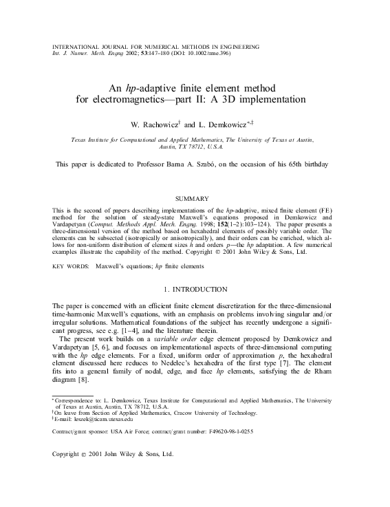 (PDF) Anhp-adaptive finite element method for electromagnetics. Part 3: A three-dimensional ...