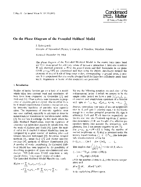 (PDF) On the phase diagram of the Extended Hubbard Model