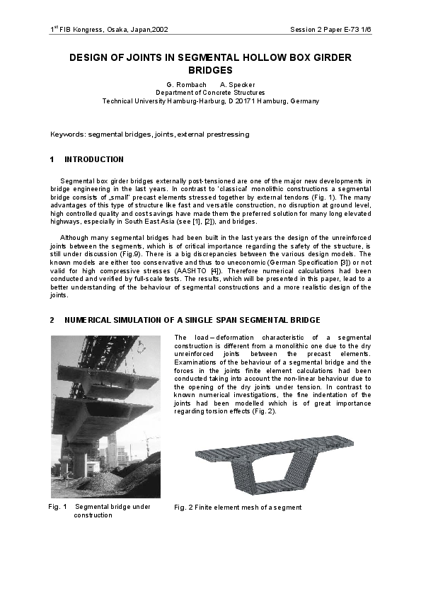 (PDF) Design of Joints in Segmental Hollow Box Girder Bridges